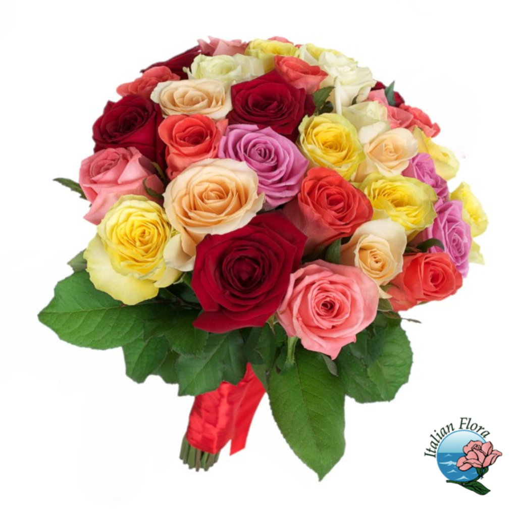 Multi-coloured roses bouquet - Italian Flora