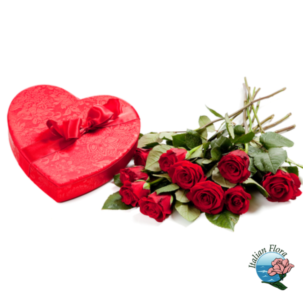 Bouquet of 9 red roses with box of chocolates - Italian Flora