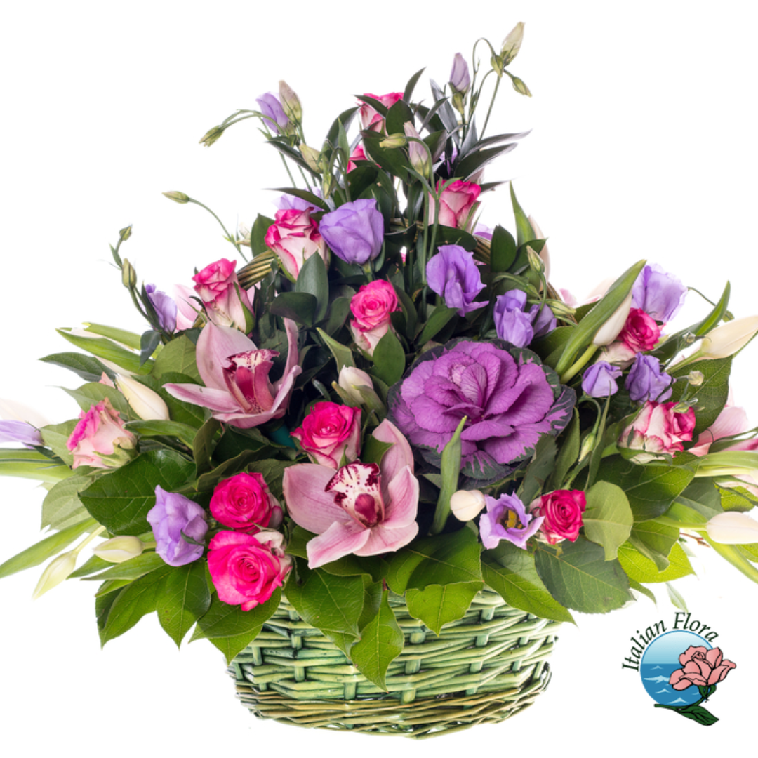 Korb mit lila und rosa Blumen - Italian Flora