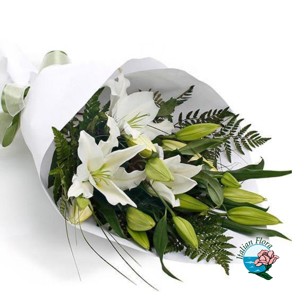 Funeral bouquet of white lilies - Italian Flora