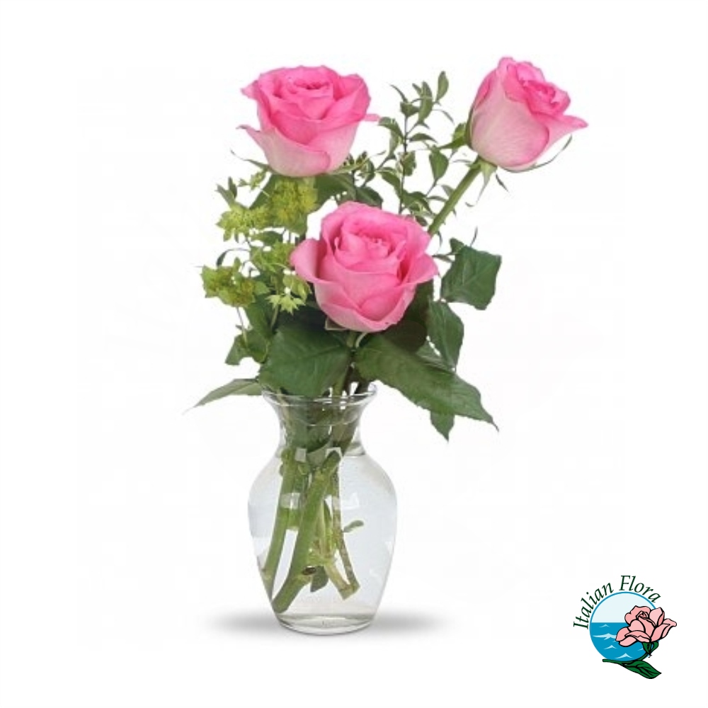 three pink roses - same day delivery - free shipping