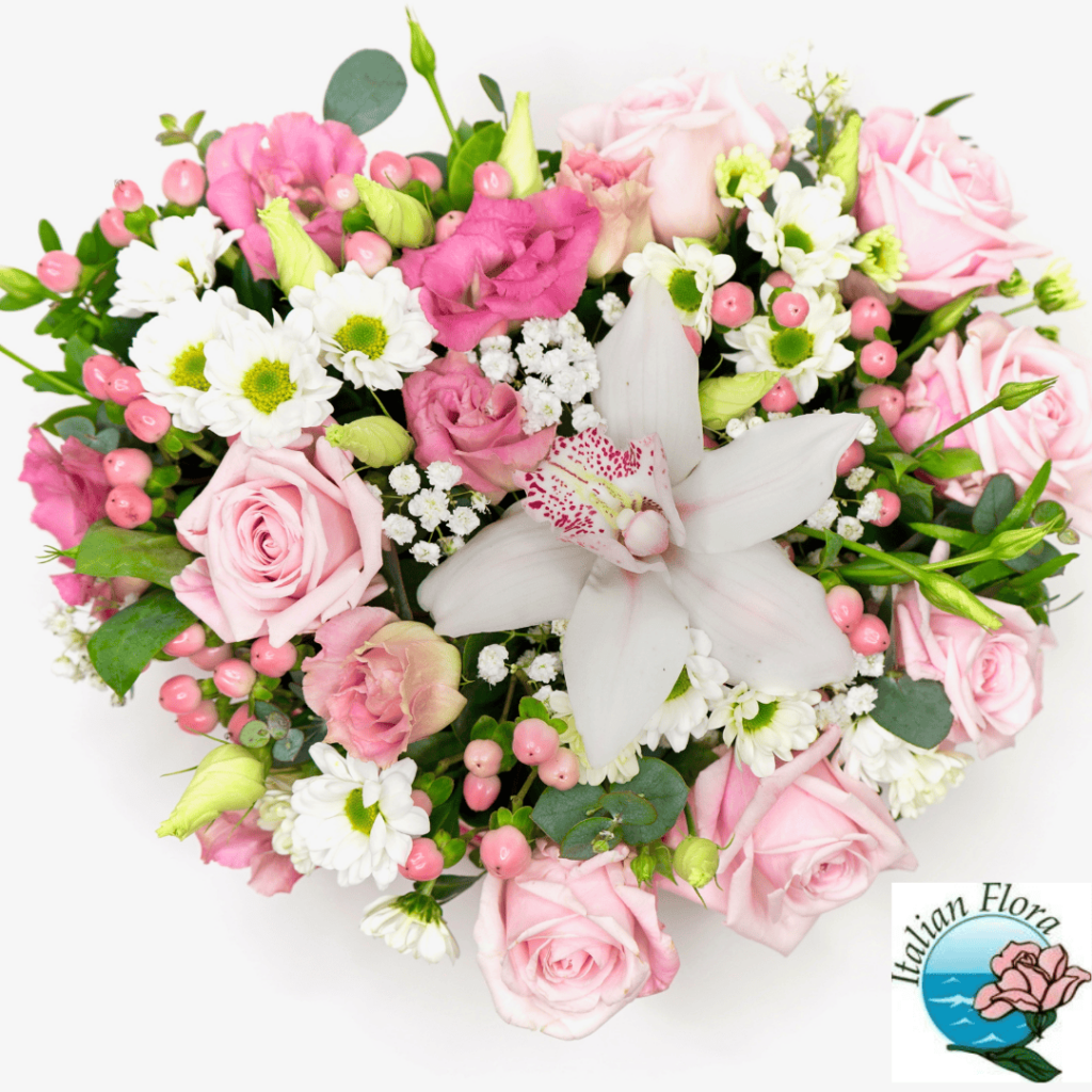 White and Pink Funeral Heart | Italian Flora